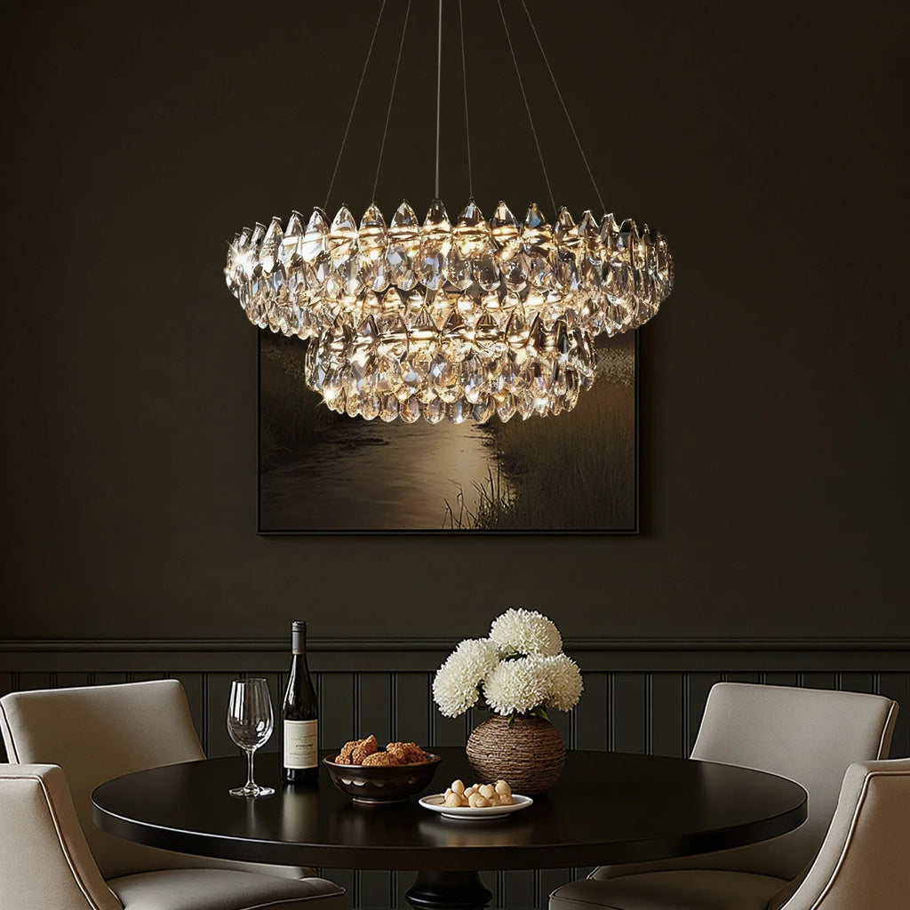 Crystal Dual Tier Water Drop Chandelier for Dining Room & Kitchen ...