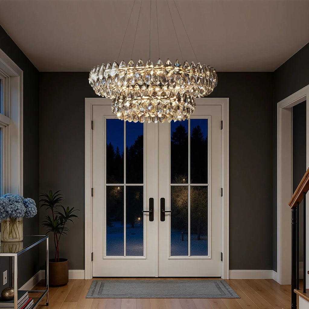 Crystal Dual Tier Water Drop Chandelier for Dining Room & Kitchen ...