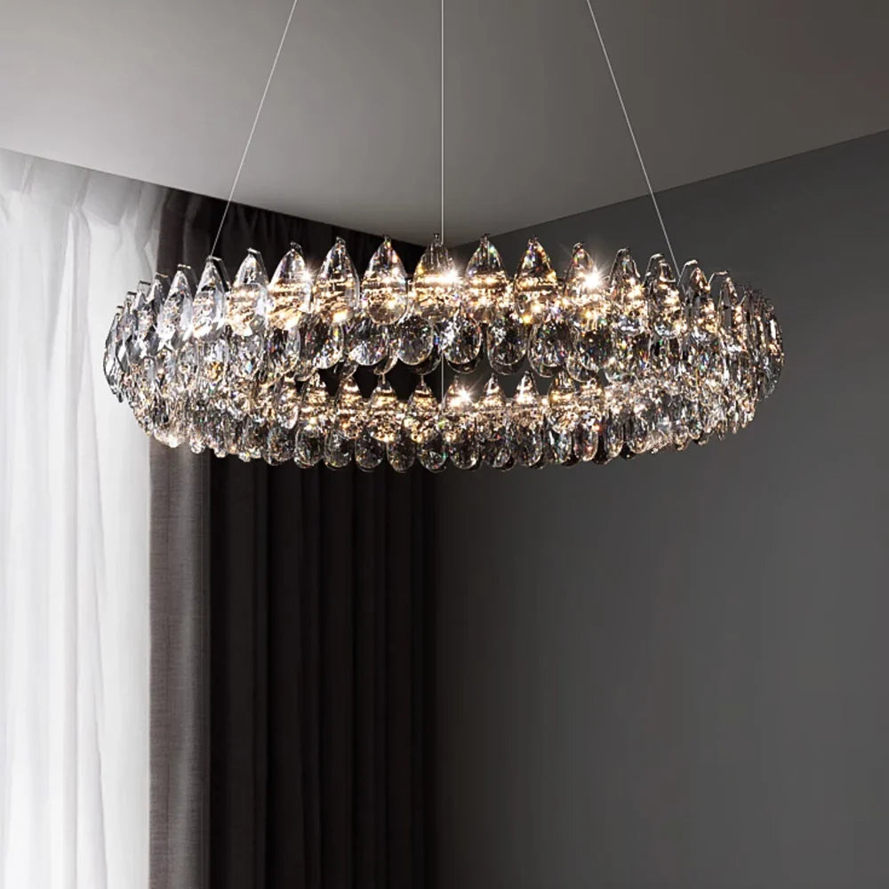 Luxury Water Drop Round Crystal Chandelier for Dining Room & Kitchen ...