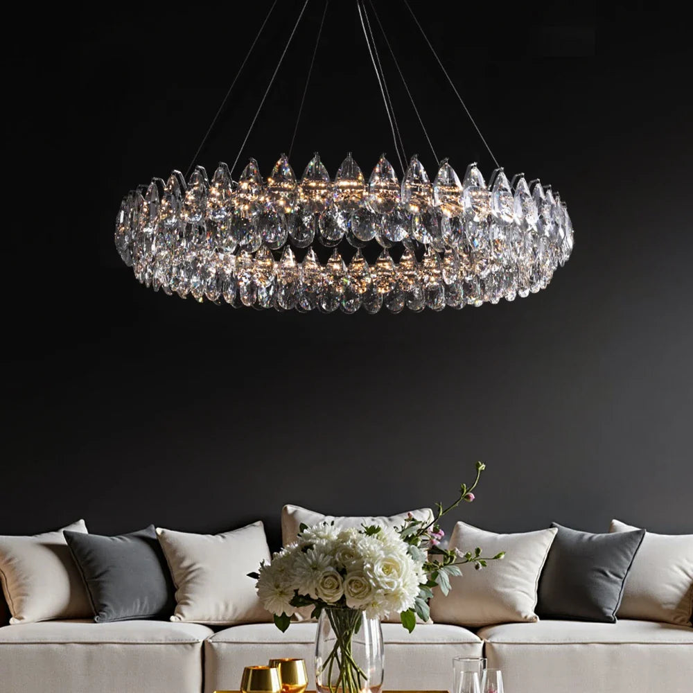 Luxury Water Drop Round Crystal Chandelier for Dining Room & Kitchen ...