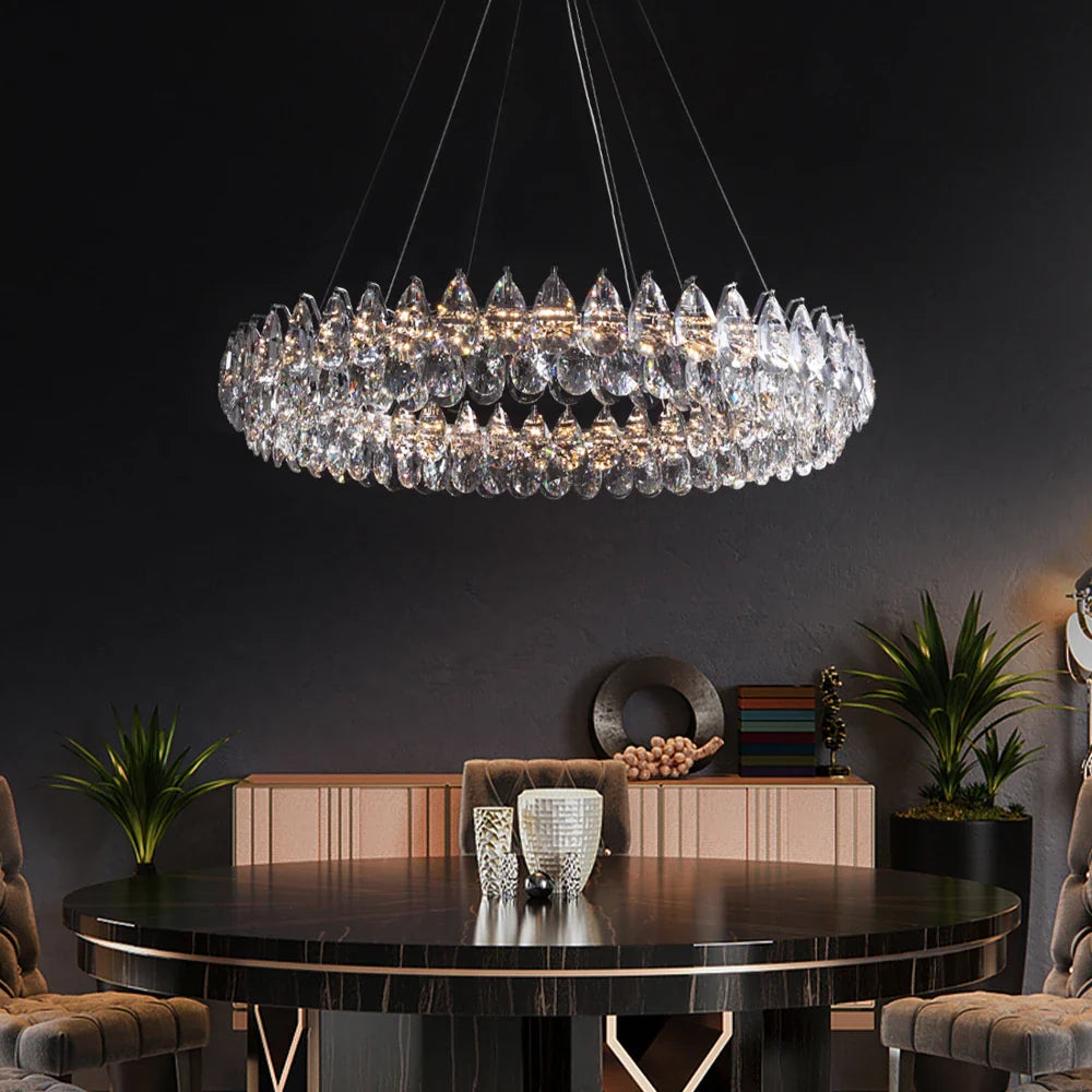 Luxury Water Drop Round Crystal Chandelier for Dining Room & Kitchen ...