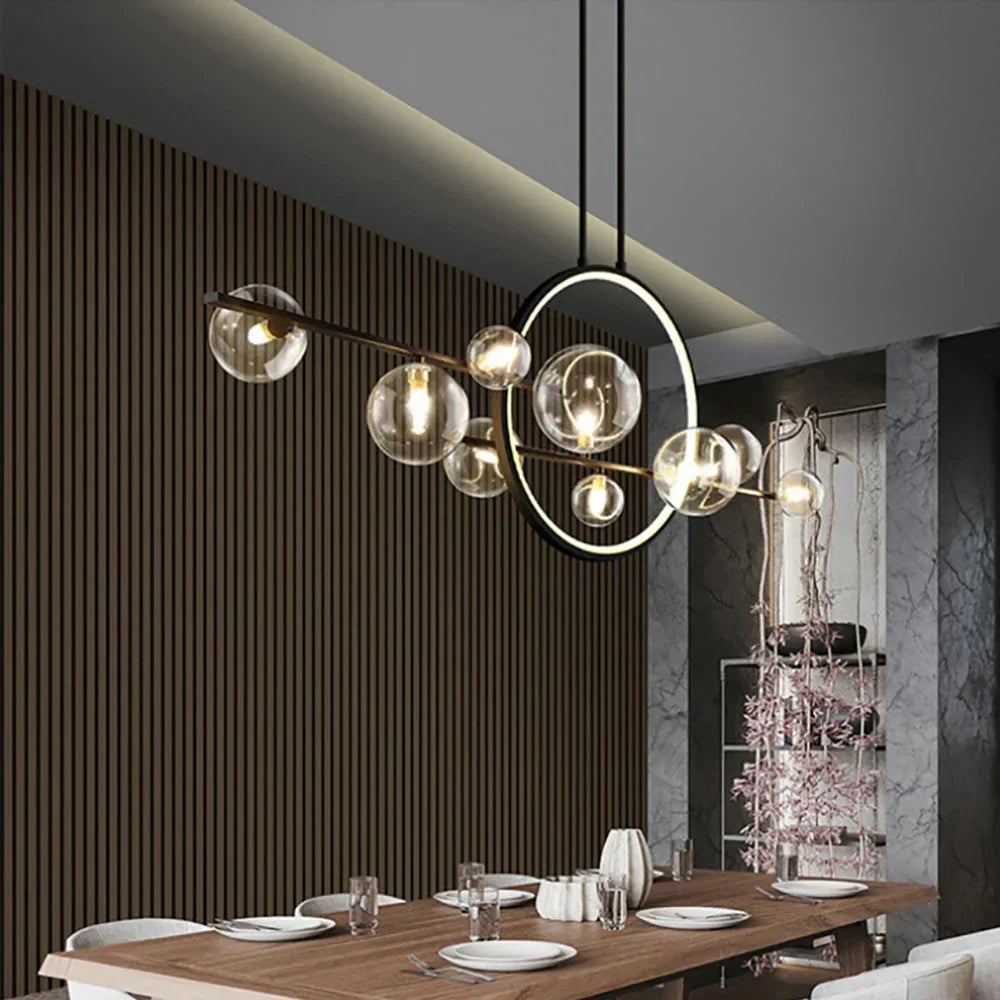 Modern Halo Black Chandelier Pendant Light with Glass Globes for Dining ...