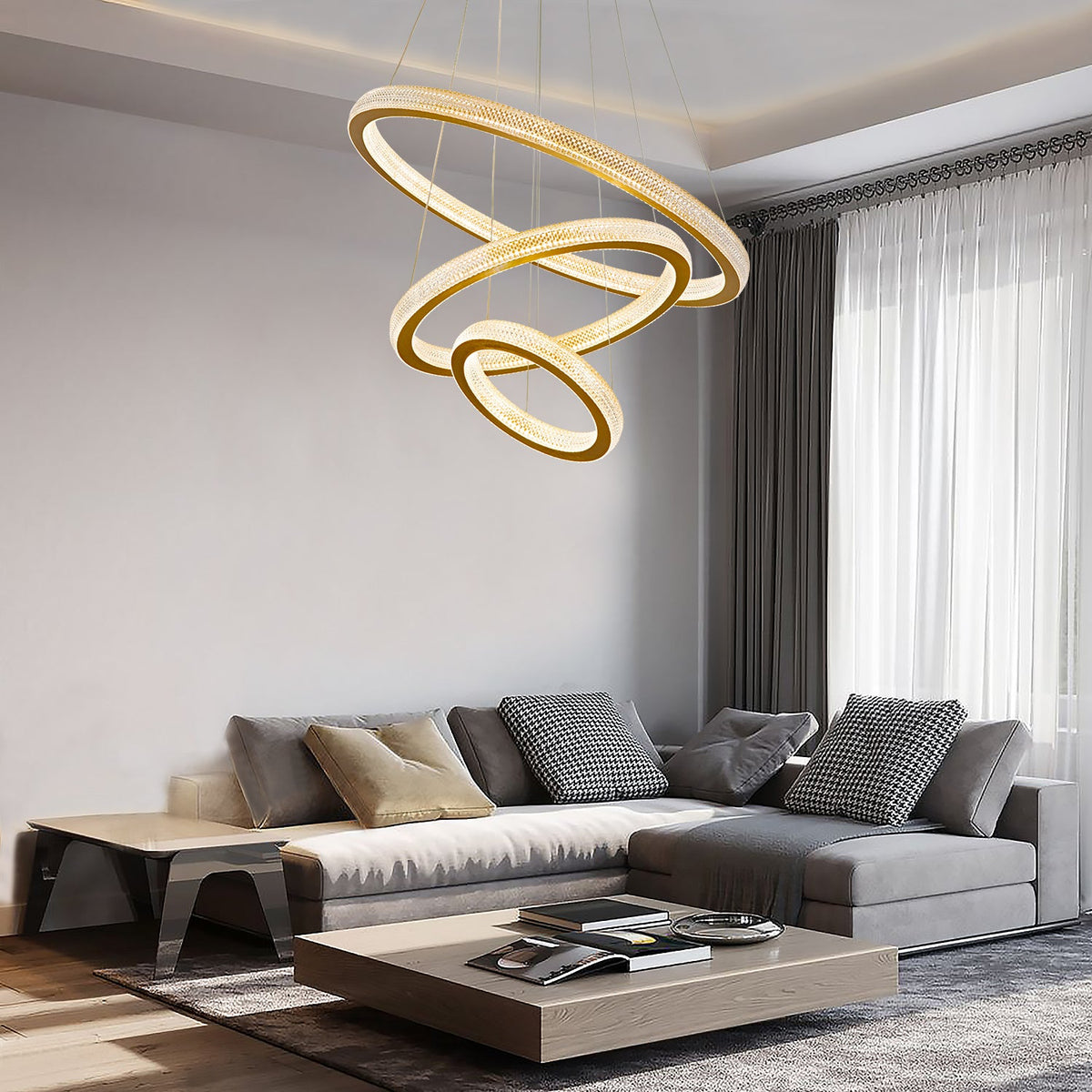Three Rings Gold LED Chandelier | Sofary