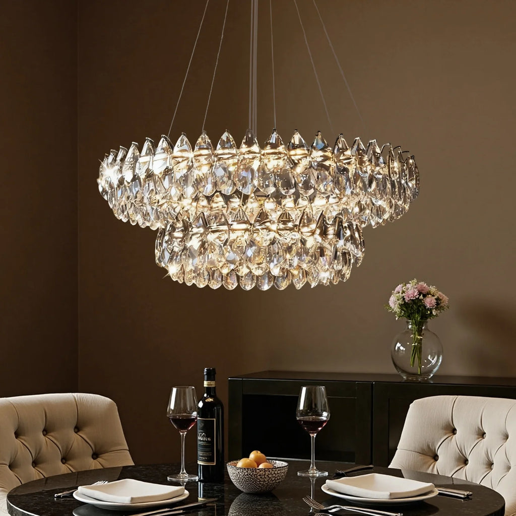 Crystal Dual Tier Water Drop Chandelier for Dining Room & Kitchen ...