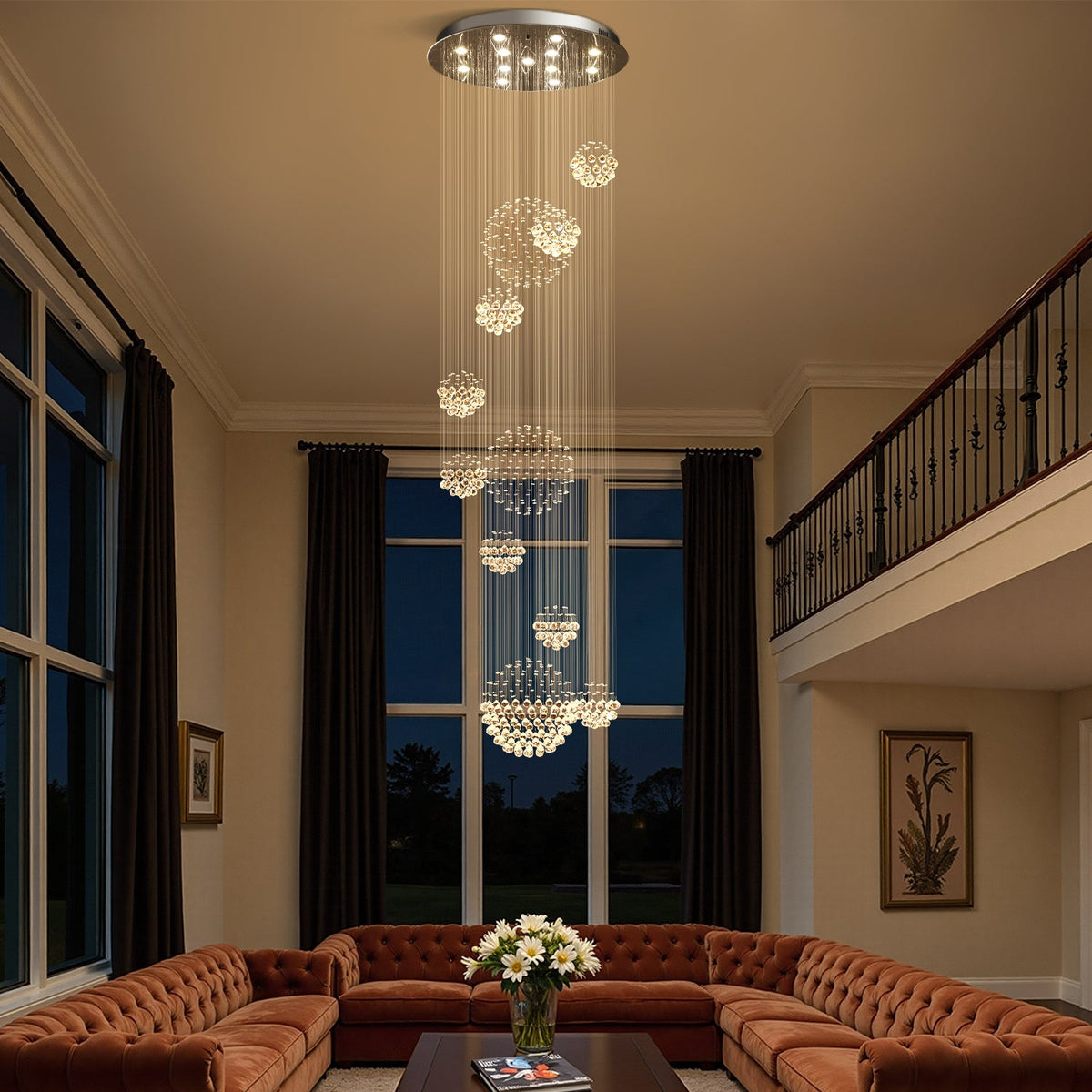 Luxury Solar System Spiral Raindrop Chandelier for Foyer | Sofary Lighting